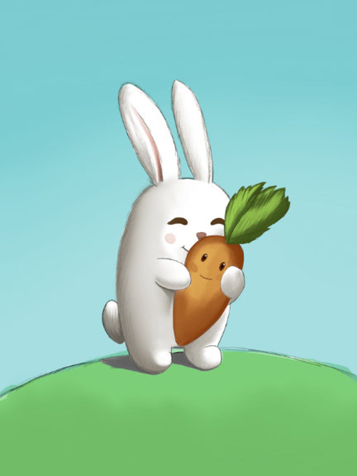 Digital Download Printable Wall Art Bunny and Carrot Hugging Cute Hand ...