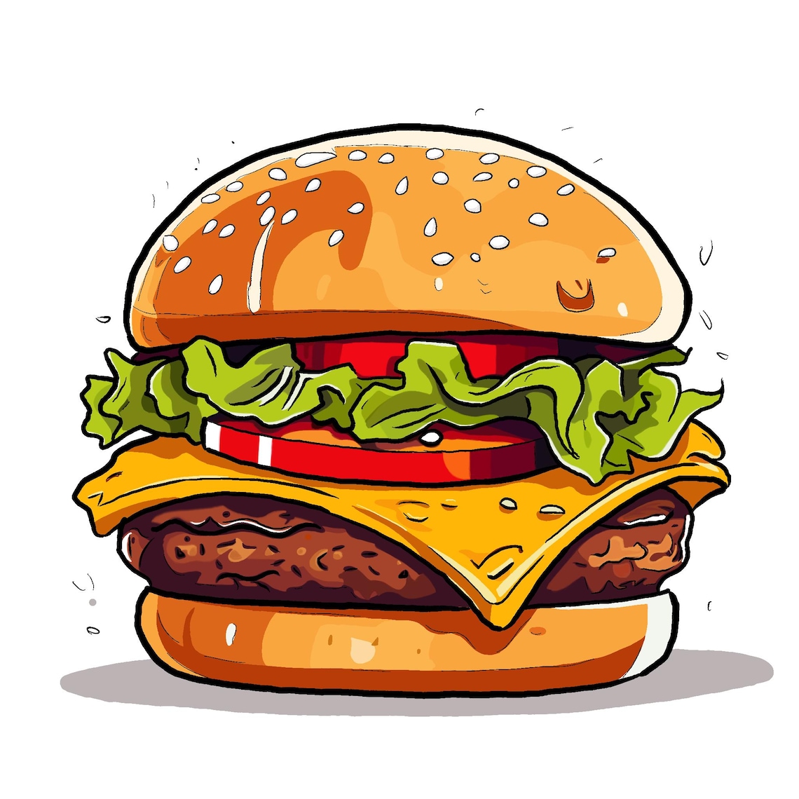 Hand Drawn Cheeseburger Printable Art Digital Art Food Item - Etsy