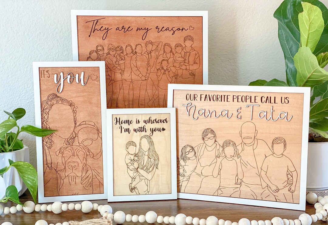 Custom Engraved Wood Line Style Portraits, Faceless Portrait Custom ...