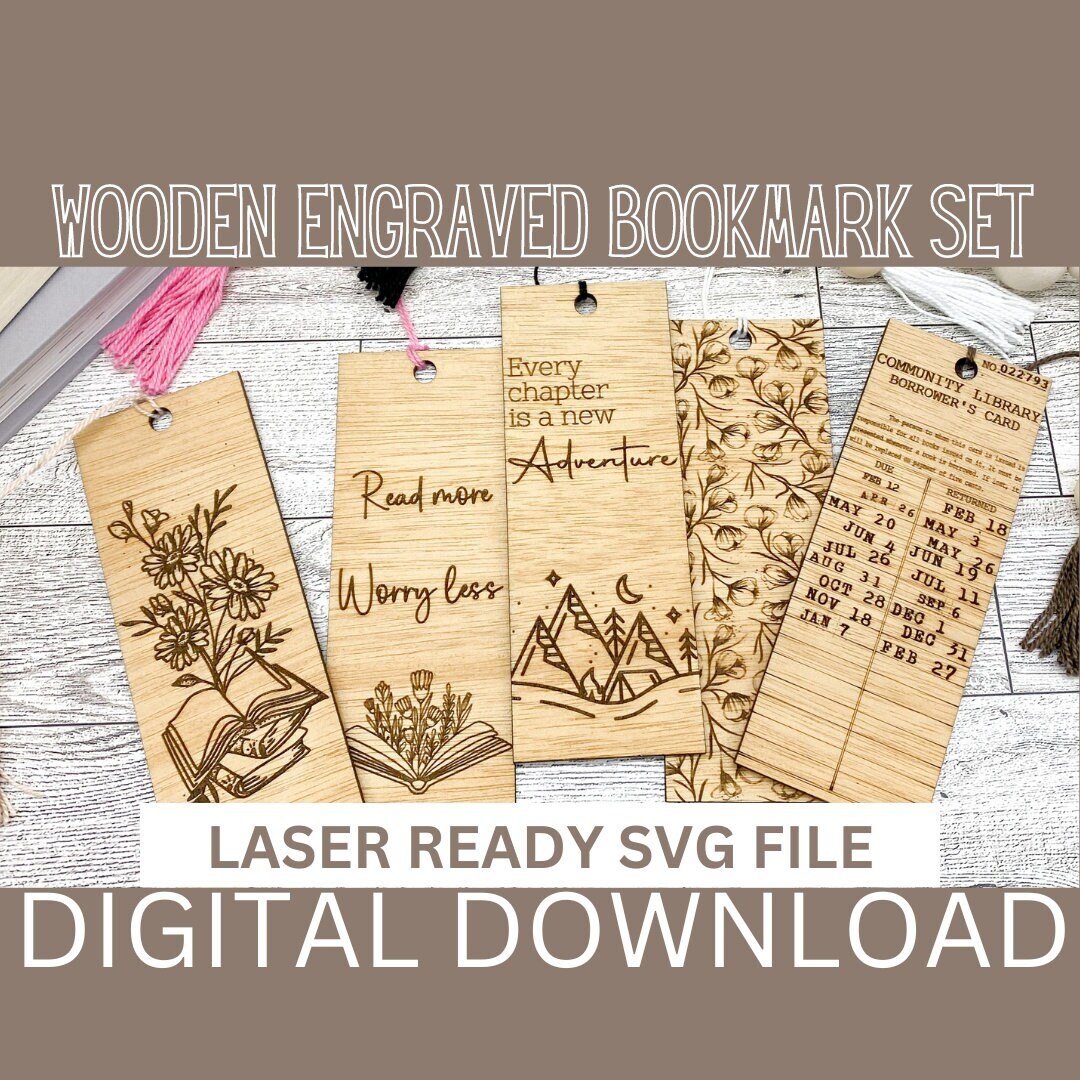 Wood Bookmark SVG File, Library Card Bookmark SVG, Floral Bookmark SVG ...