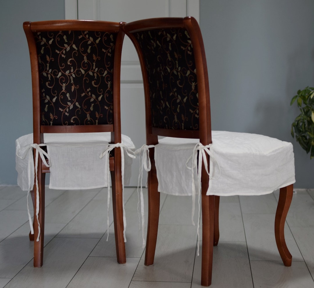 Handmade Linen Dining Chair Cover With Skirt & Ties - Etsy