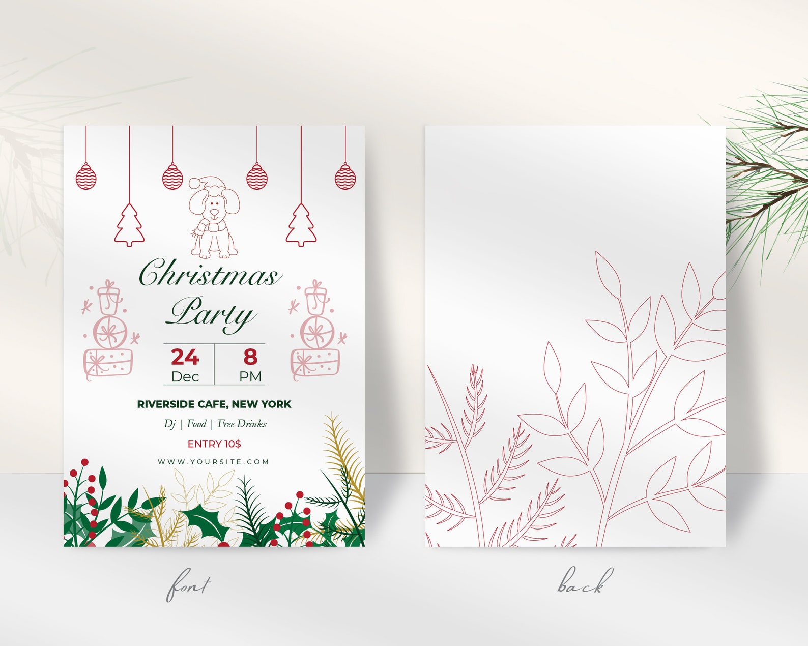Green Christmas Party Invitation, Printable Christmas Invite, Christmas ...