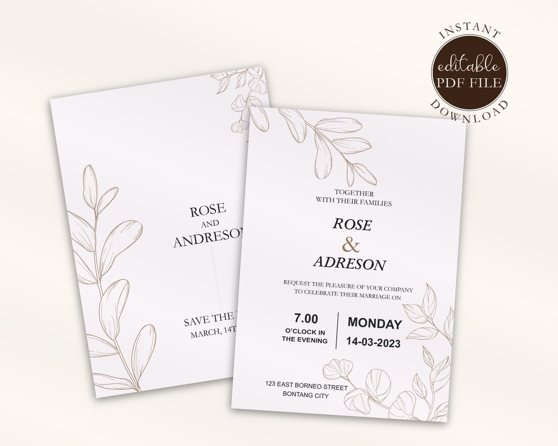 EDITABLE WEDDING INVITATION Minimalist Wedding Canva Templates, Elegant ...