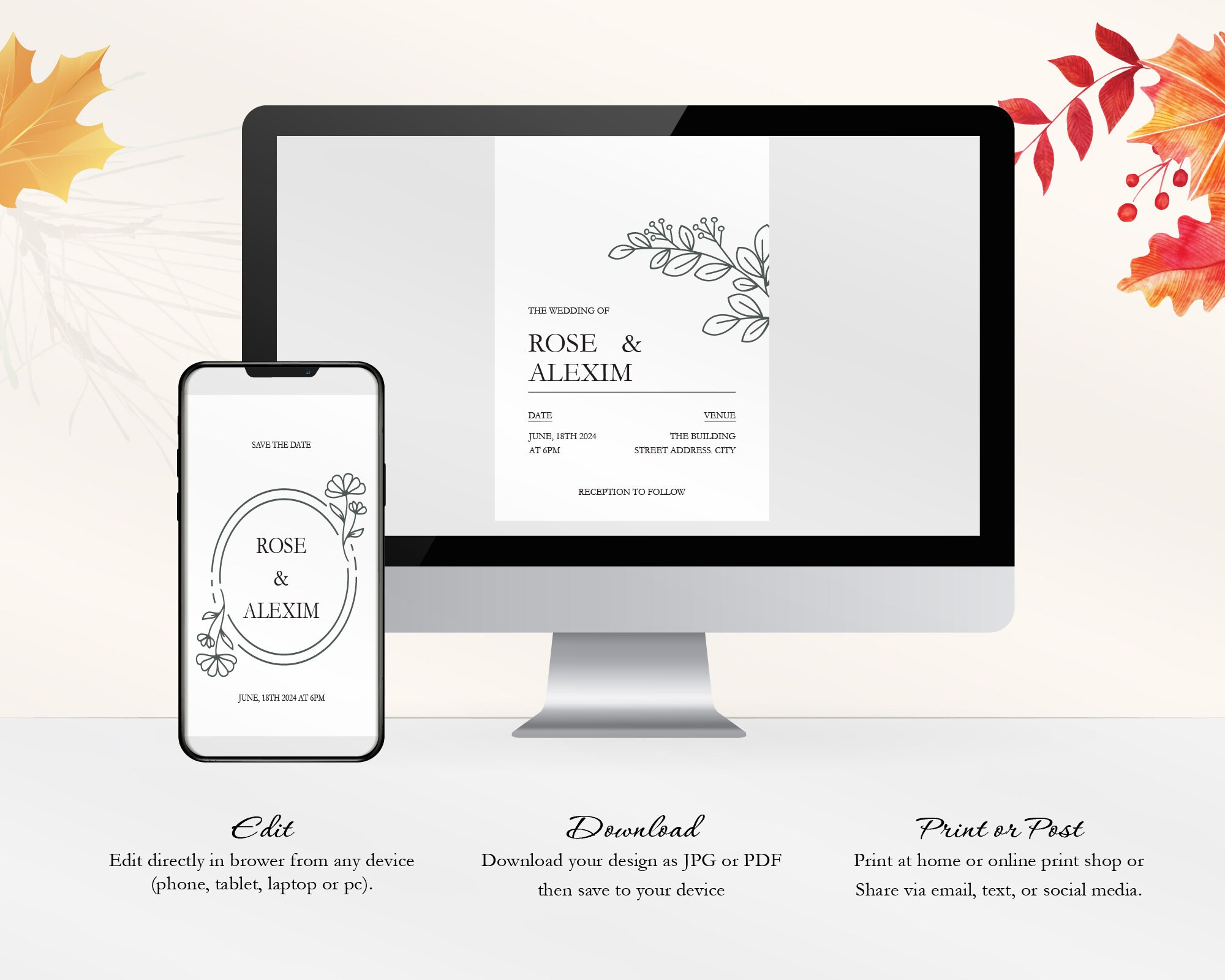 Editable Wedding Invitation Printable Wedding Invitation - Etsy