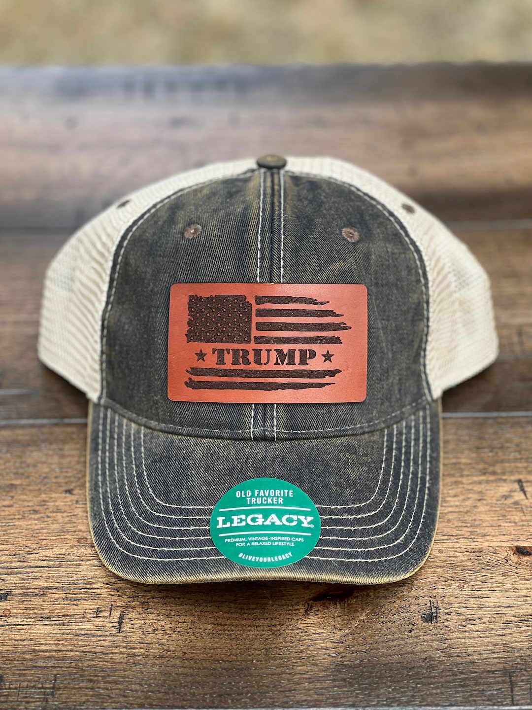 Trump American Flag Leather Patch Hat Legacy OFA & OFAFP - Etsy