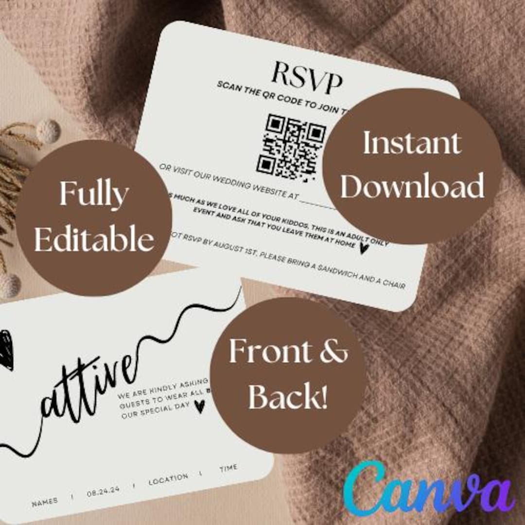 Editable RSVP Card With QR Code | Digital Download | Customizable ...