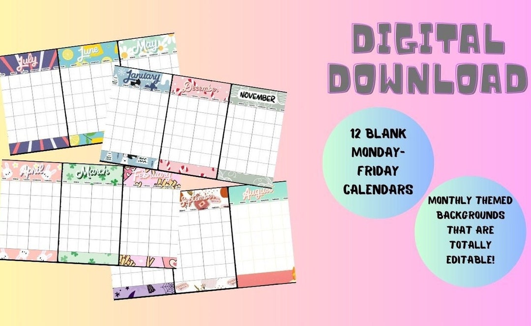 12 Month Digital Download Calendars - Etsy