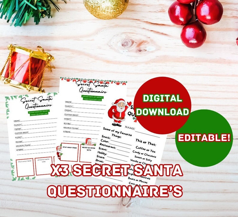 Secret Santa Digital Download Questionnaire - Etsy
