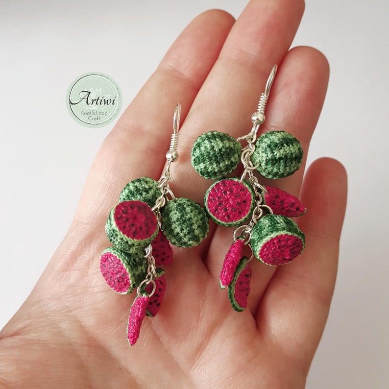Micro Crochet Flowers Watermelon Earrings, Necklace, Bracelet Handmade ...