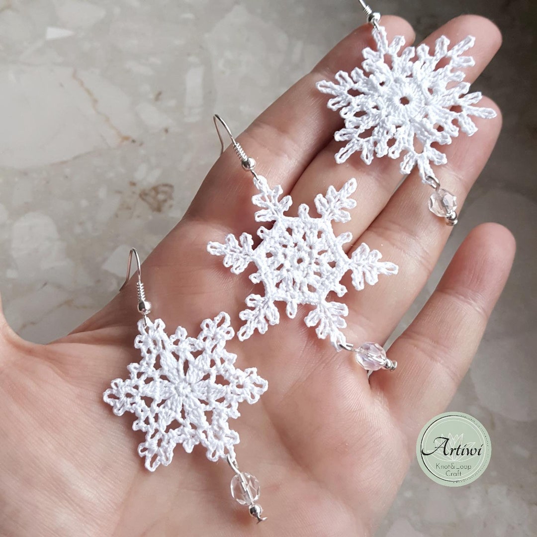 Micro Crochet Snowflake, Snowflakes, Drop Earrings, Handmade, Micro ...