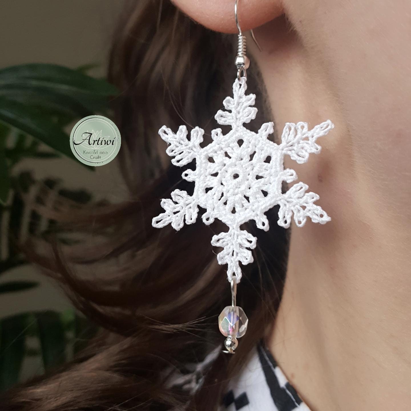 Micro Crochet Snowflake Snowflakes Drop Earrings Handmade - Etsy