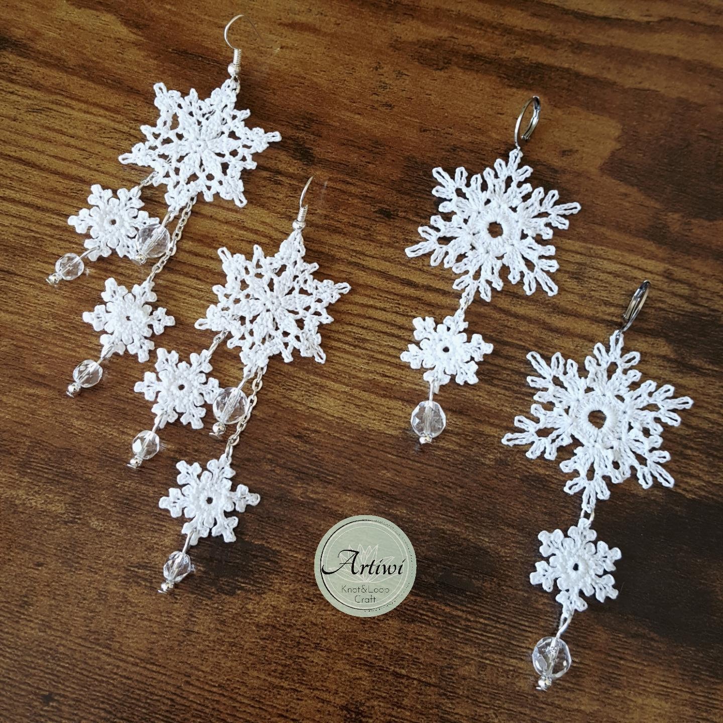 Micro Crochet Snowflake Snowflakes Drop Earrings Handmade - Etsy