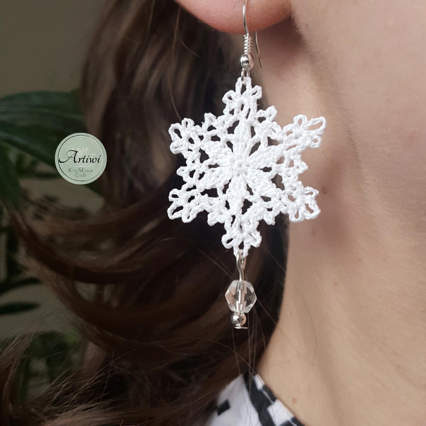 Micro Crochet Snowflake, Snowflakes, Drop Earrings, Handmade, Micro ...