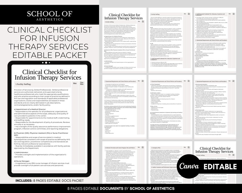 Clinical Checklist for Infusion Therapy Services 8 Page Packet Editable ...