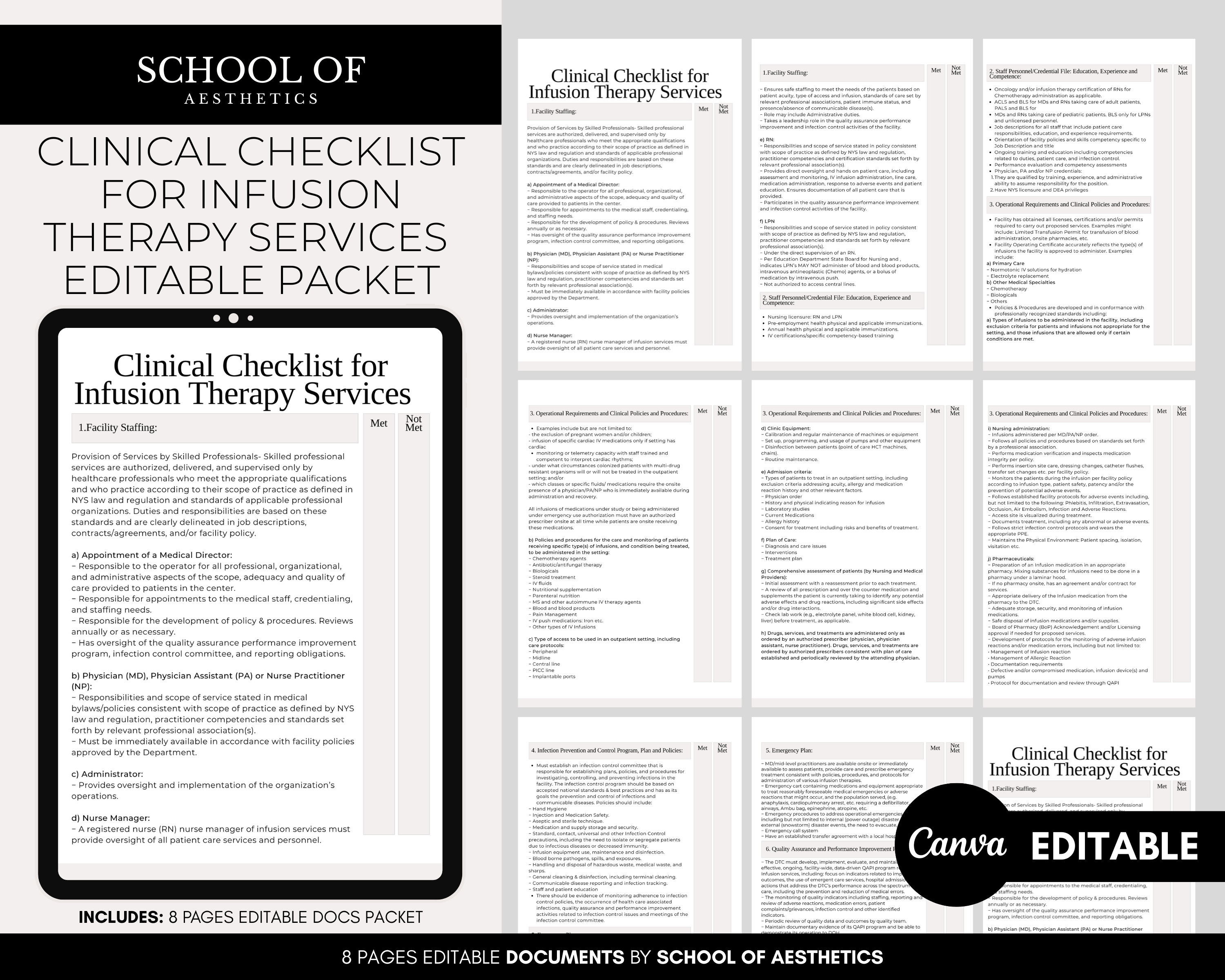 Clinical Checklist for Infusion Therapy Services 8 Page Packet Editable in Canva - Etsy