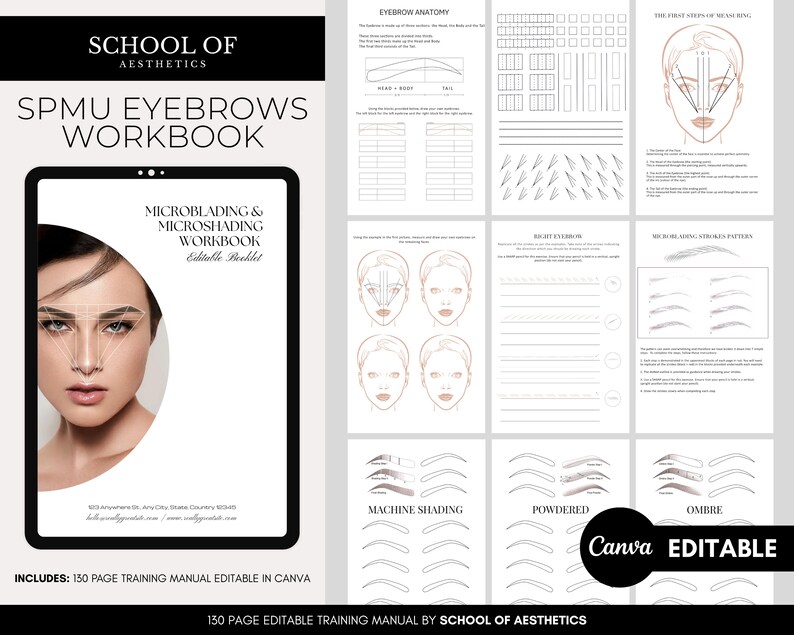 SPMU Eyebrows Training Workbook, Microblading, Hair Strokes Practice, Ombre Powder Brow ...