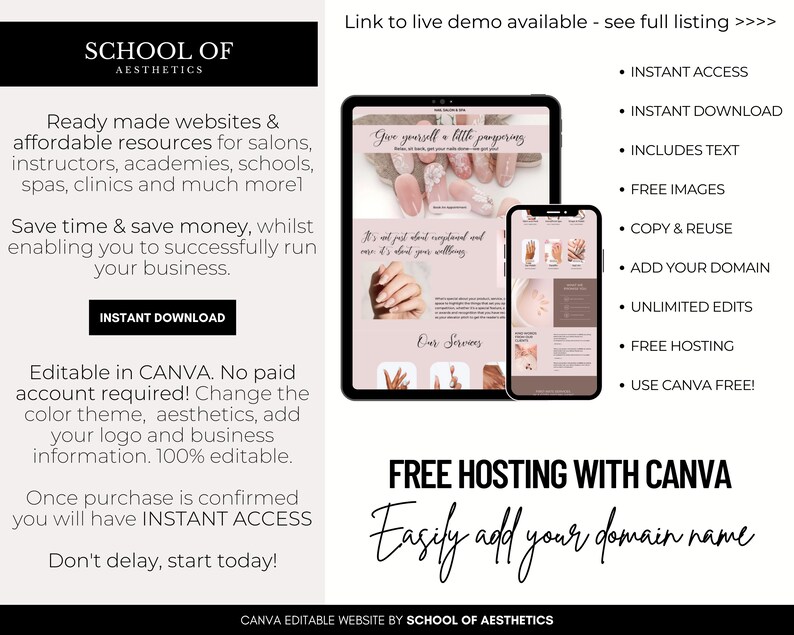 Nail Salon Website, Nail Technician Website Template, Easy to Edit ...