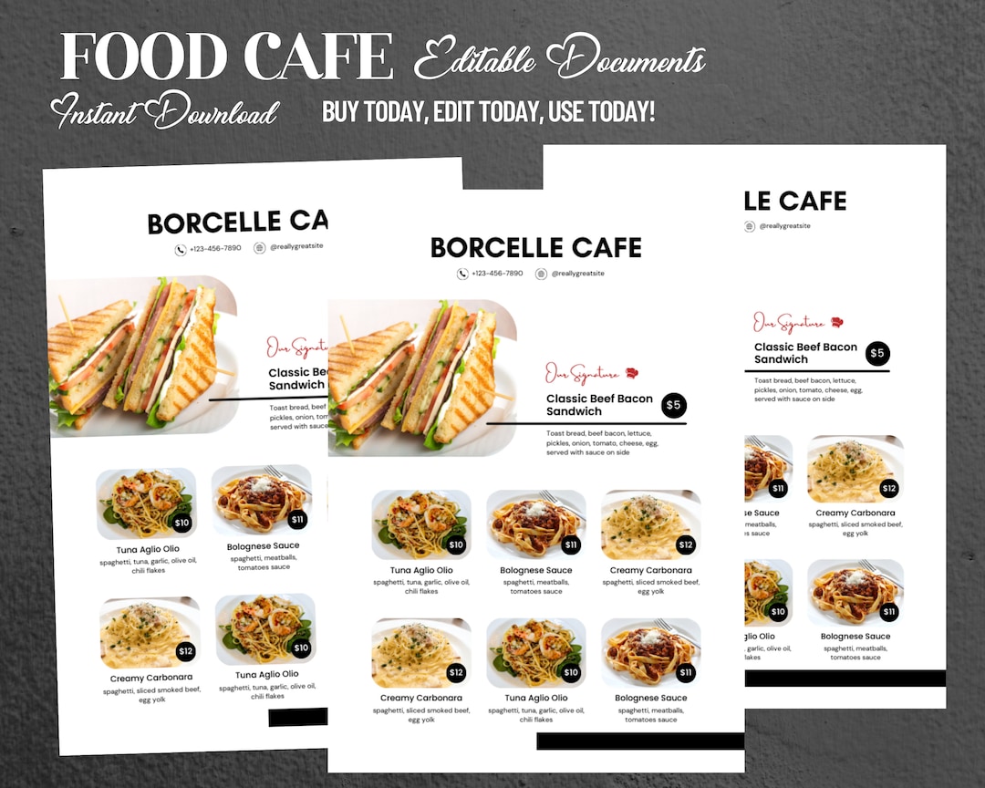 Food Menu Cafe Menu Bar Menu Burger Menu BBQ Menu Edit in - Etsy UK
