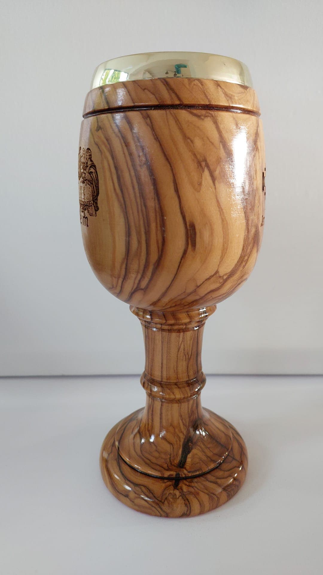 Olive Wood Chalice With Last Supper and Jerusalem Cross Engravings ...