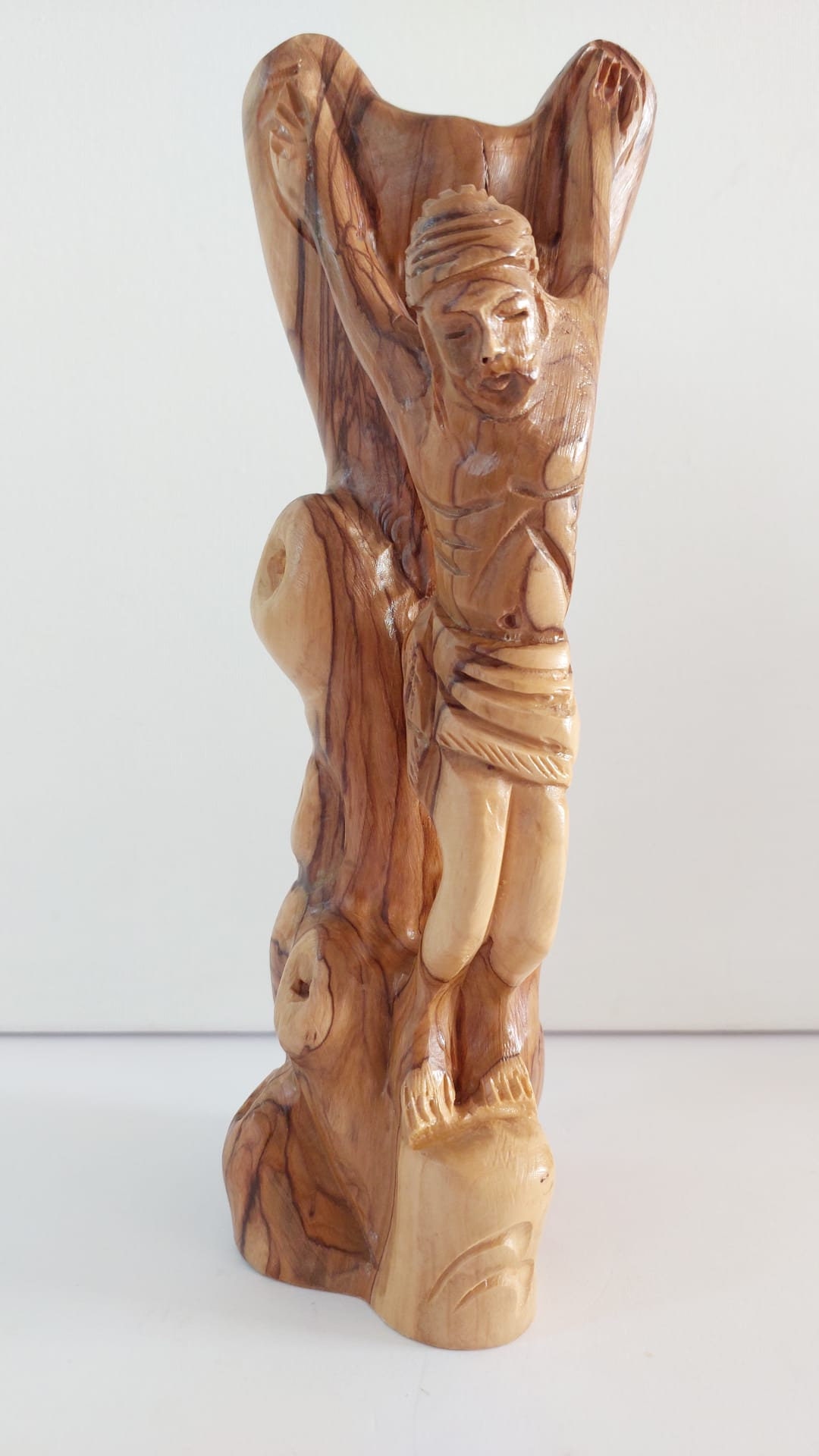 Olive Wood Jesus Crucified on a Tree Trunk , Hand Carved in Bethlehem ...