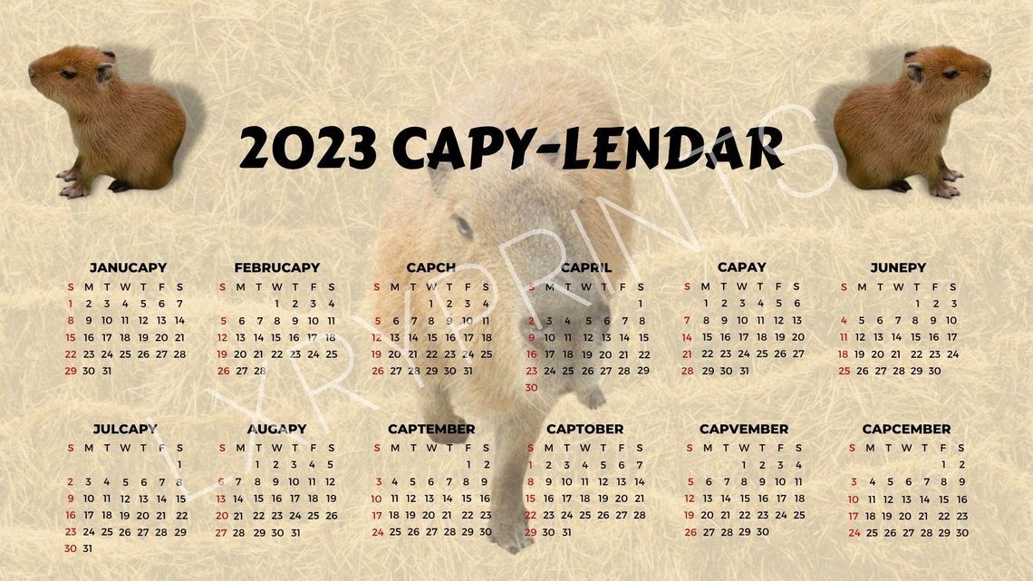 Capybara 1-page Calendar Print - Etsy