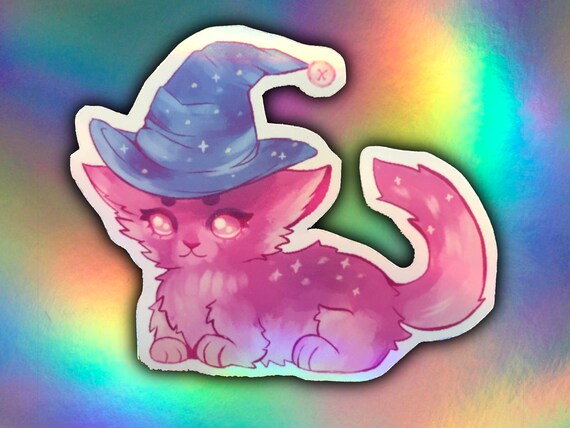 Purple Wizard Cat Cute Witchy Sticker Dappervolk Inspired - Etsy