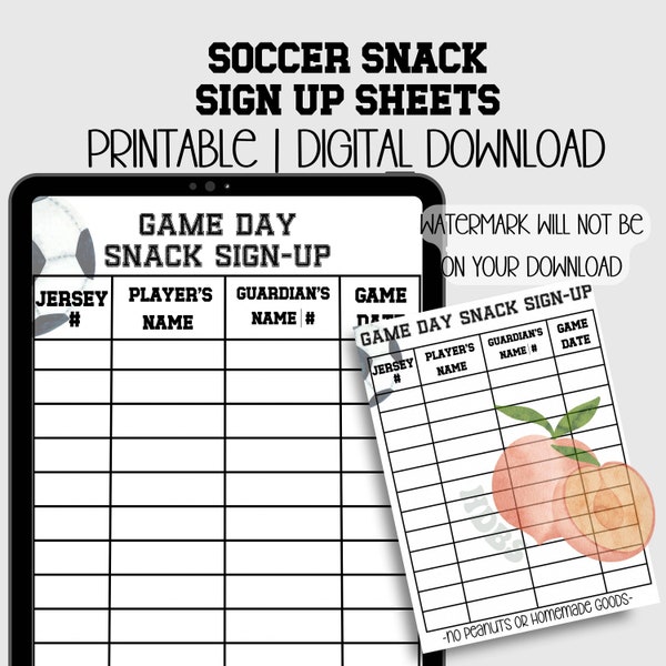 Soccer Snack Sign Up - Etsy