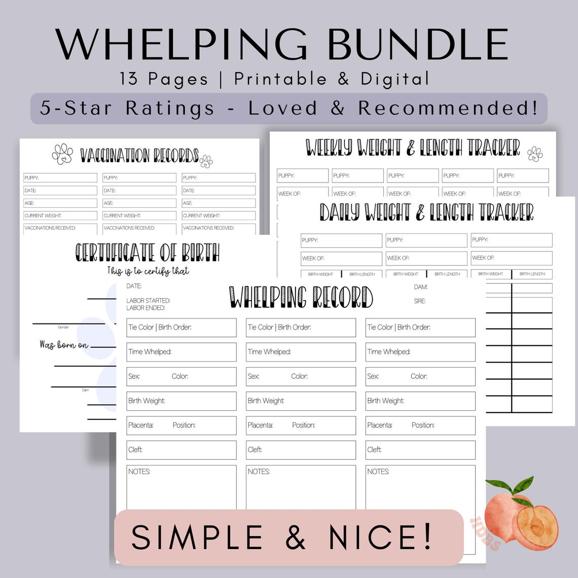 WHELPING BUNDLE | Printable & Digital - Puppy Growth Tracker | Breeding ...