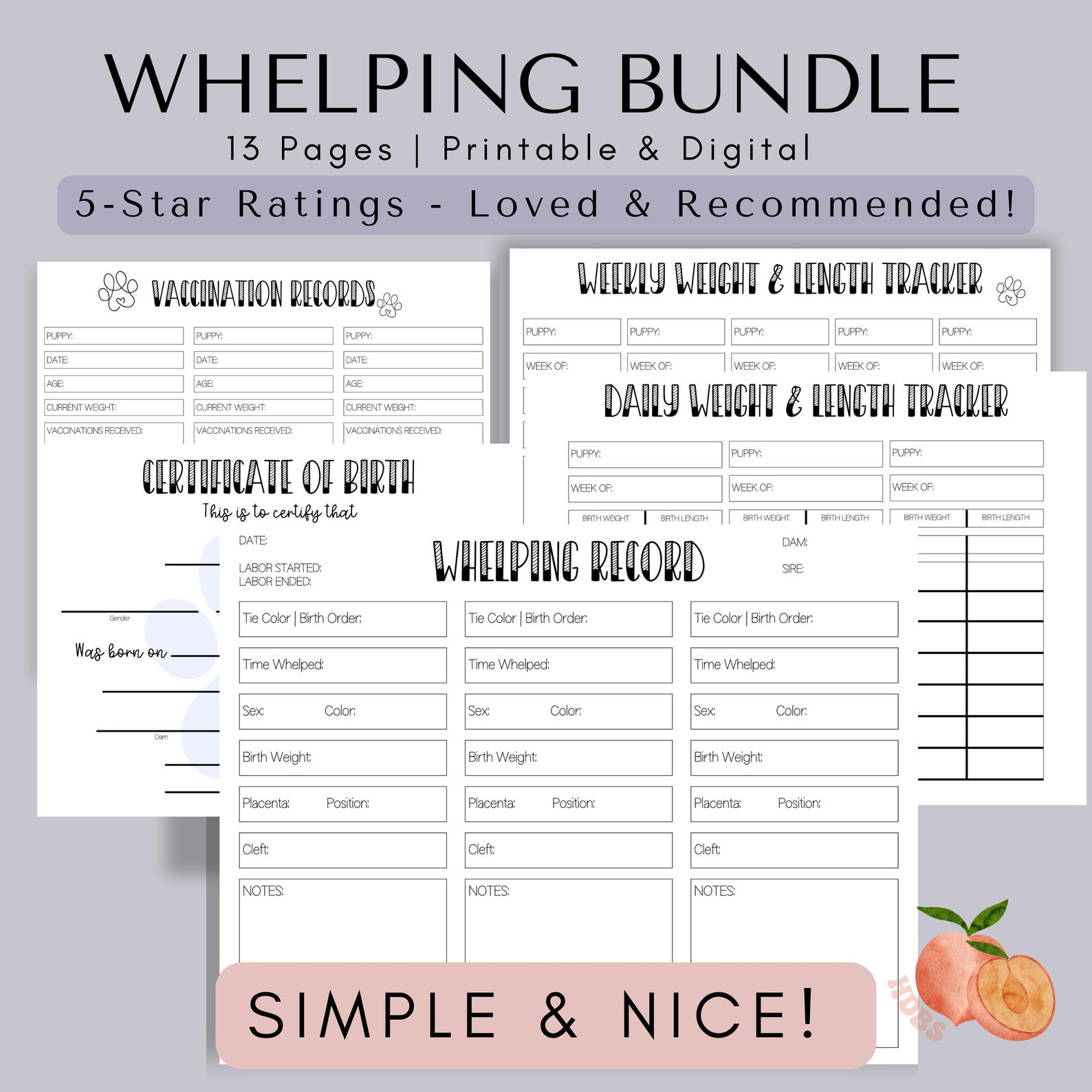 WHELPING BUNDLE | Printable & Digital - Puppy Growth Tracker | Breeding ...