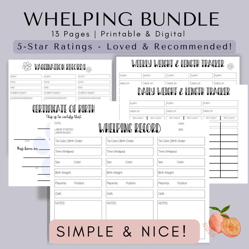WHELPING BUNDLE | Printable & Digital - Puppy Growth Tracker | Breeding ...