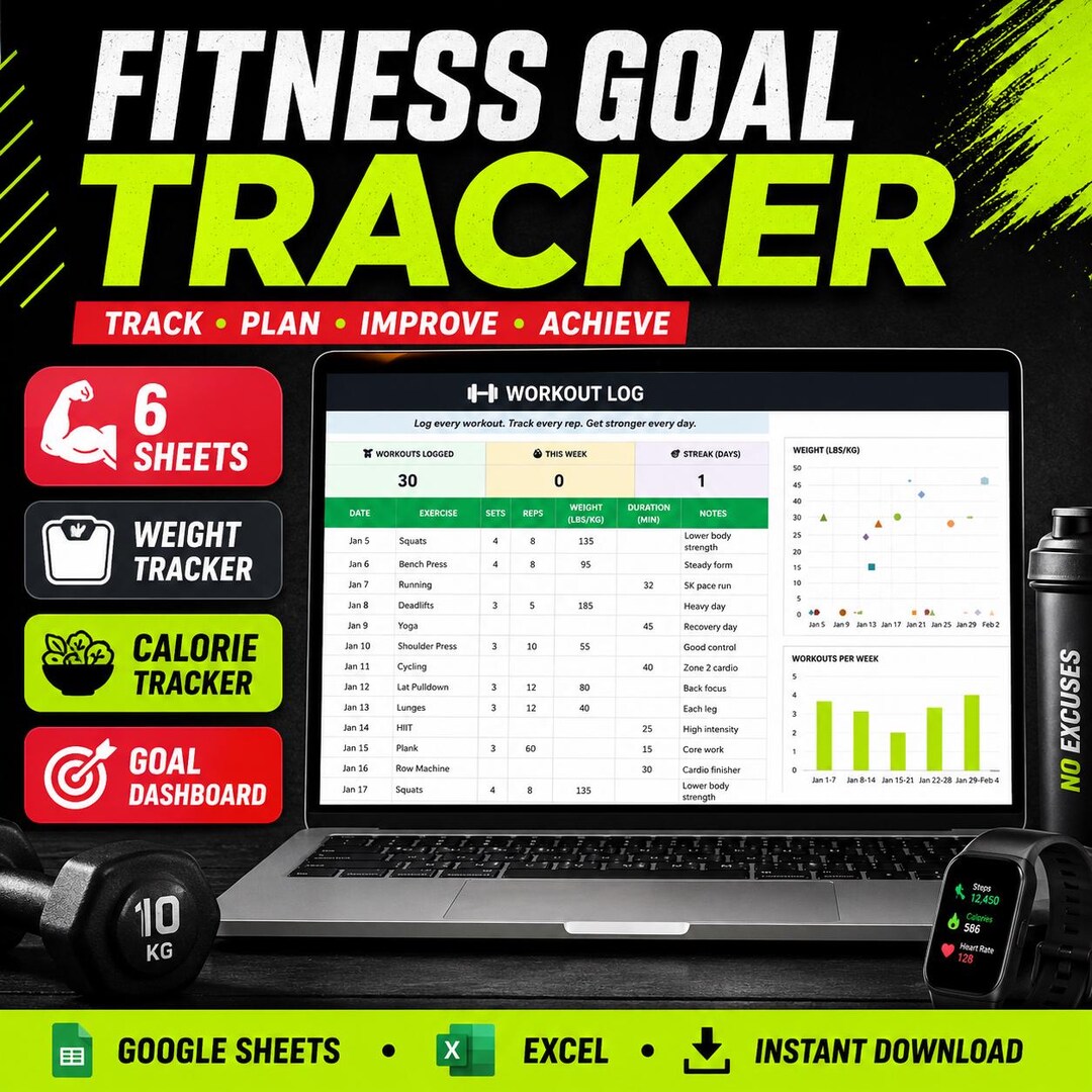 Fitness Tracker Spreadsheet: Workout Log, Weight, Calories And Macros ...
