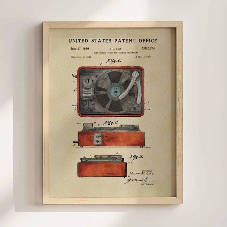 Red Record Player Patent Print (1950) - Etsy
