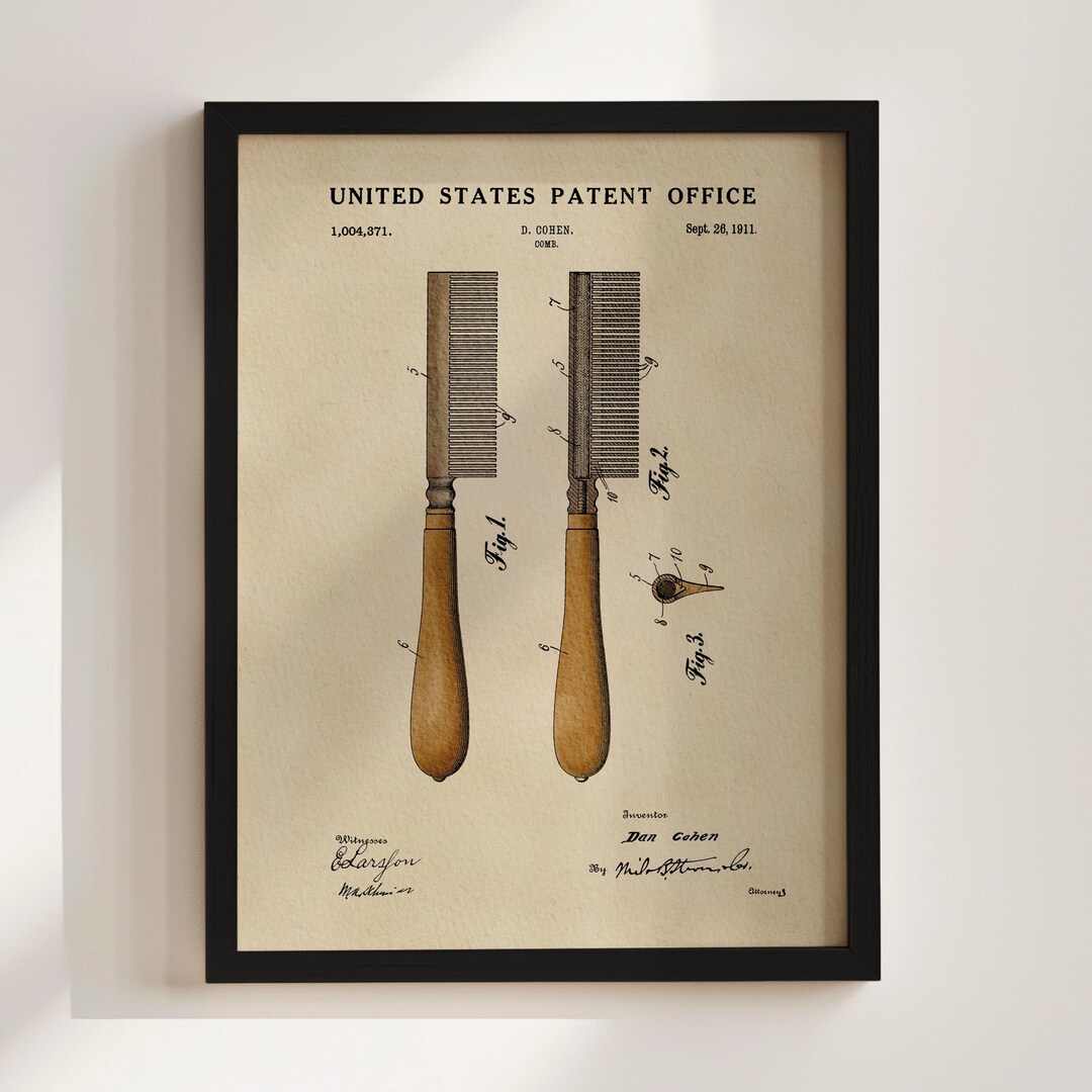 Men's Handle Comb Patent Print (1911) - Etsy