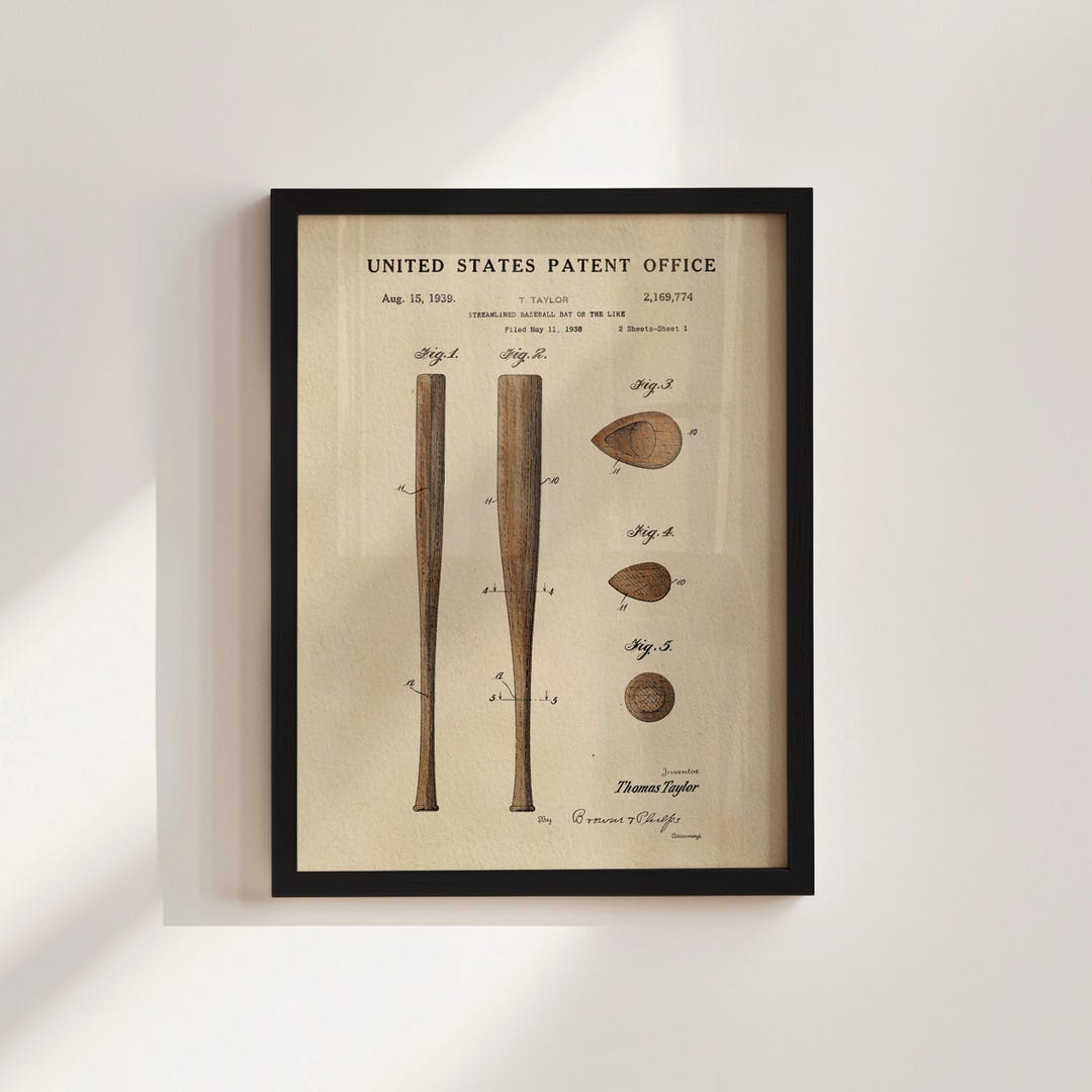 Baseball Bat Patent Framed Print, Baseball Office Decor, Baseball Gift ...