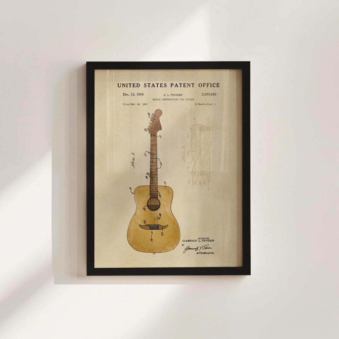 Acoustic Guitar Patent Framed Print, Guitar Office Decor, Guitar Gift ...