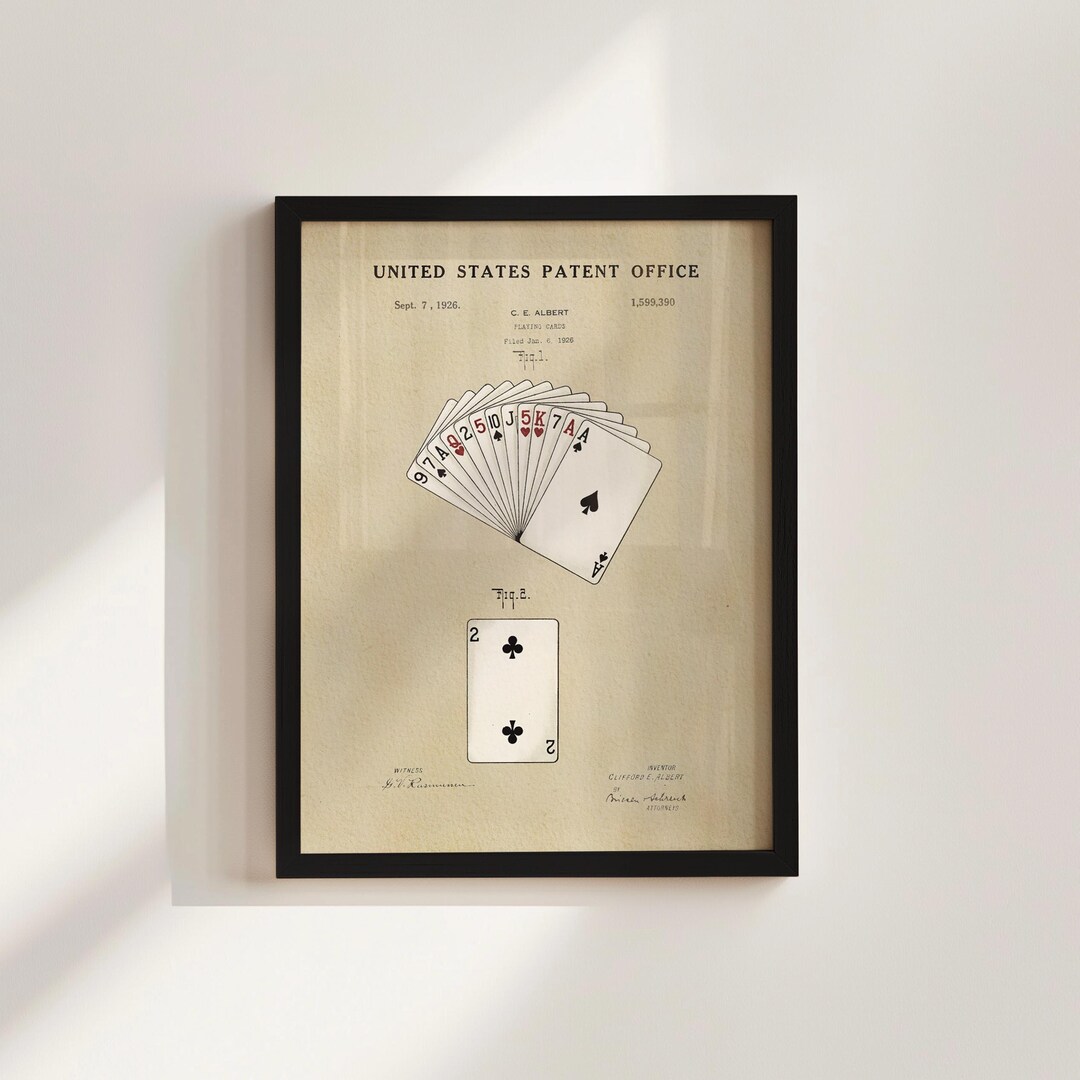 Poker Playing Cards Patent Framed Print, Poker Office Decor, Poker Gift ...