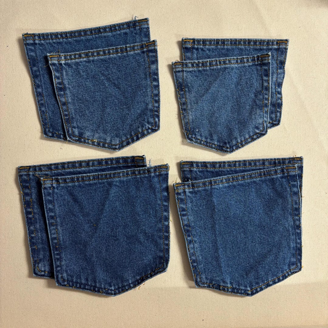9 Denim Pockets /blue Jean Denim Pocket/hand Cut Denim/quilt Sewing ...
