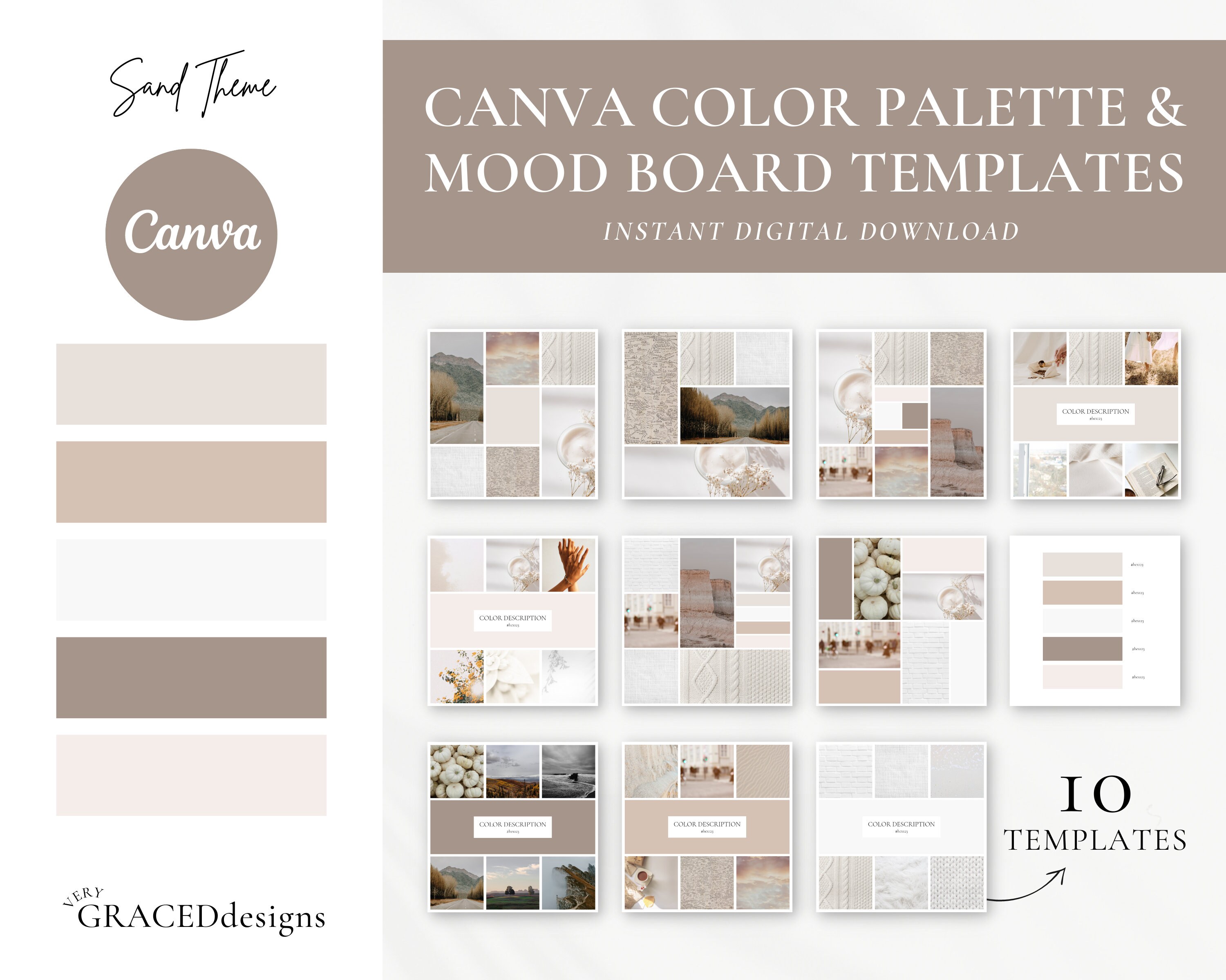 Neutral Canva Color Palette With Hex Codes, Canva Mood Board Template ...