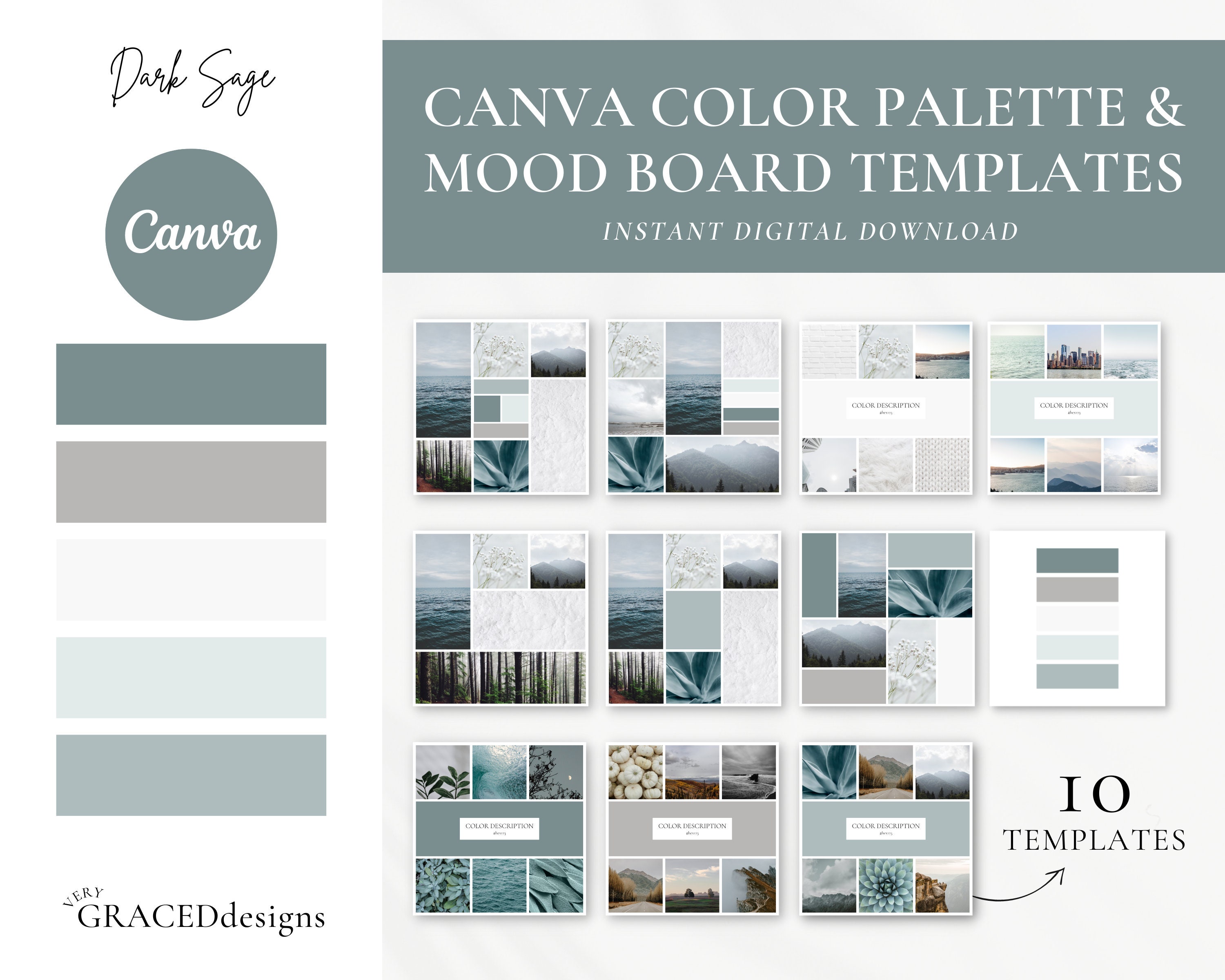 Canva Color Palette With Hex Codes, Brand Board Template, Canva Mood ...