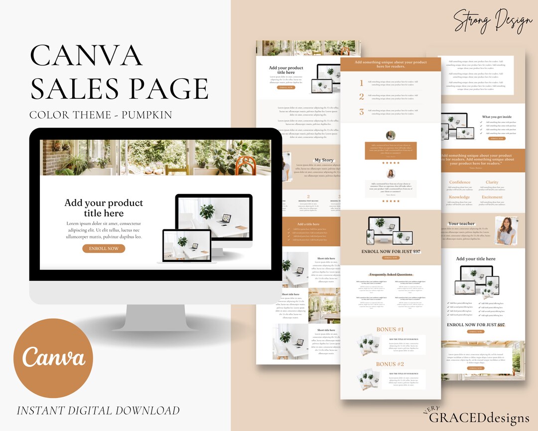 Canva Sales Page Template, Online Course Sales Page Funnel, Canva ...