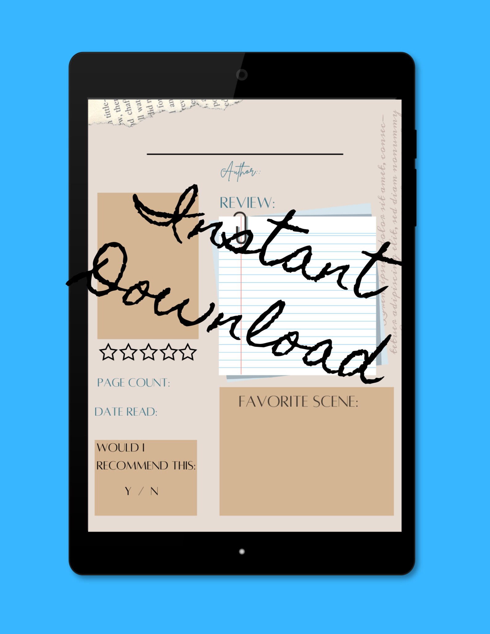 Downloadable Book Journal Template, Book Review Template, Printable ...