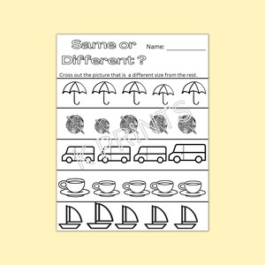 Summer Worksheets 10 Same or Different Matching Worksheets, Instant ...