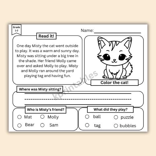 Reading Comprehension Worksheet 1st - 2nd Grade (20 Pages) - Etsy