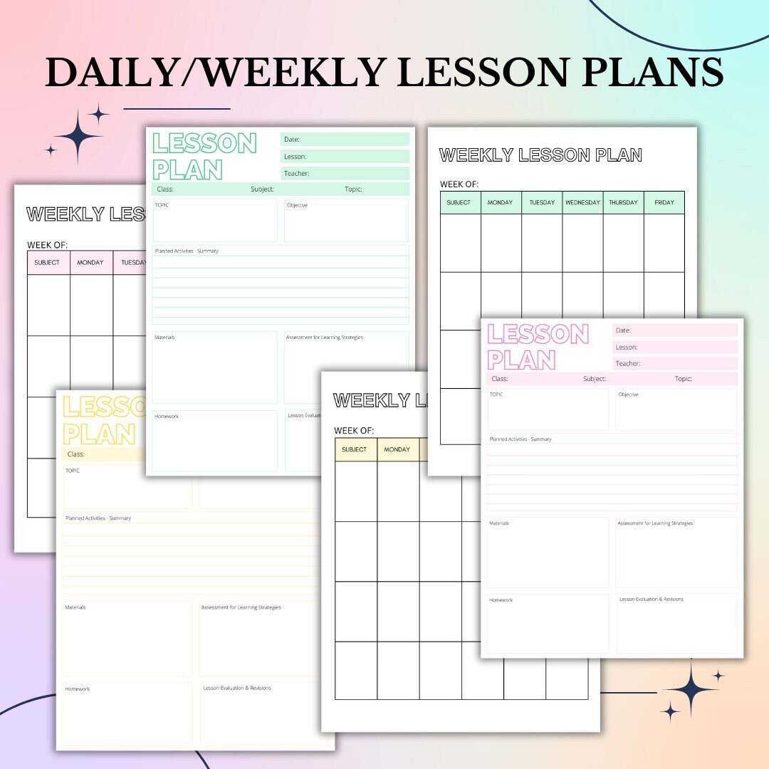 Daily & Weekly Lesson Plans , Digital, 14 Pages, Bundle Pack - Etsy