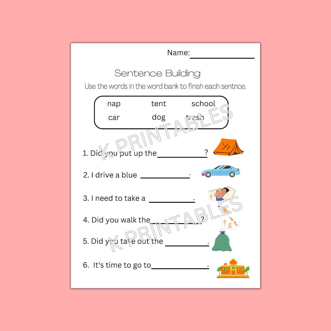 Sentence Building Worksheets for Kindergarten, Pdf, Instant Download ...