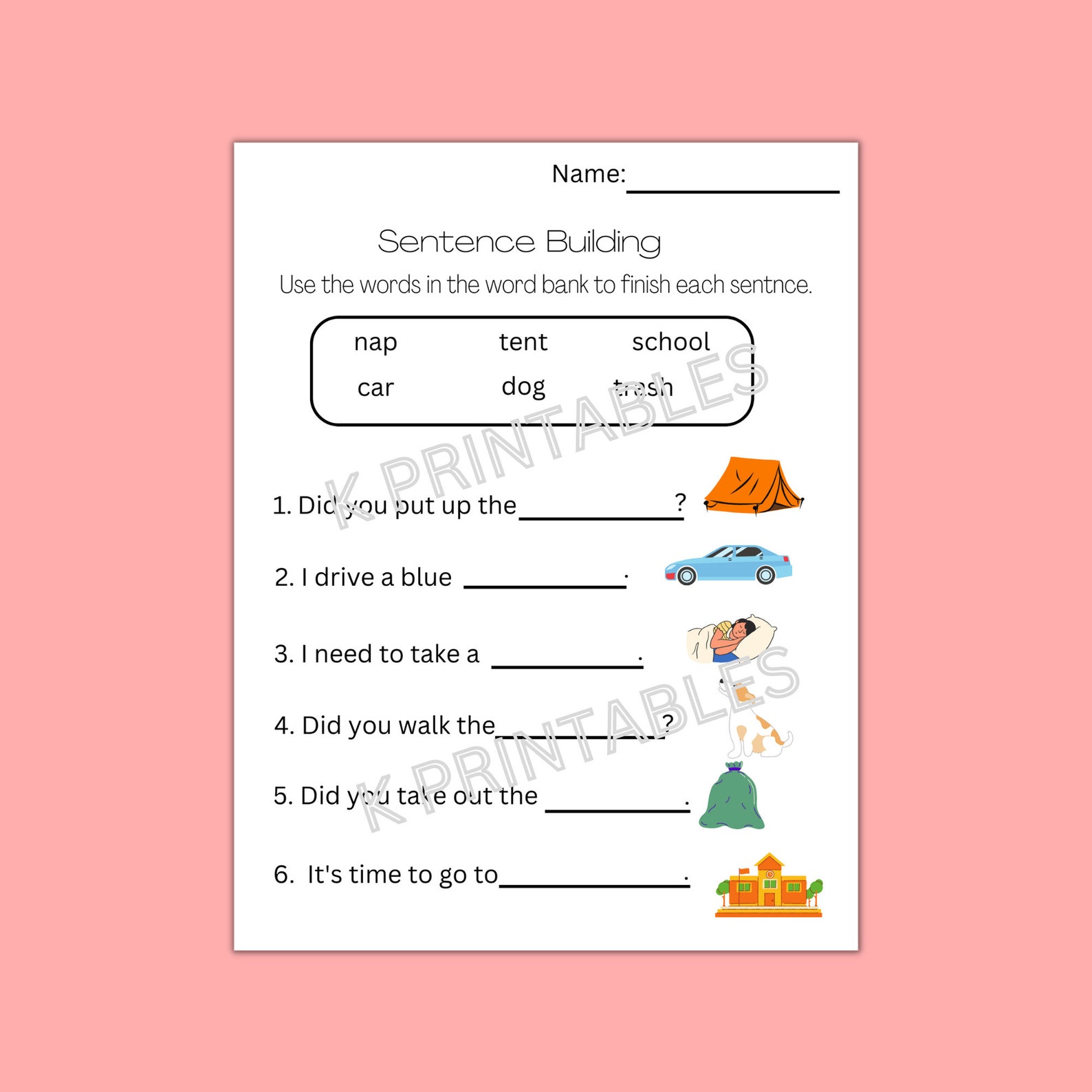 Sentence Building Worksheets for Kindergarten, Pdf, Instant Download ...