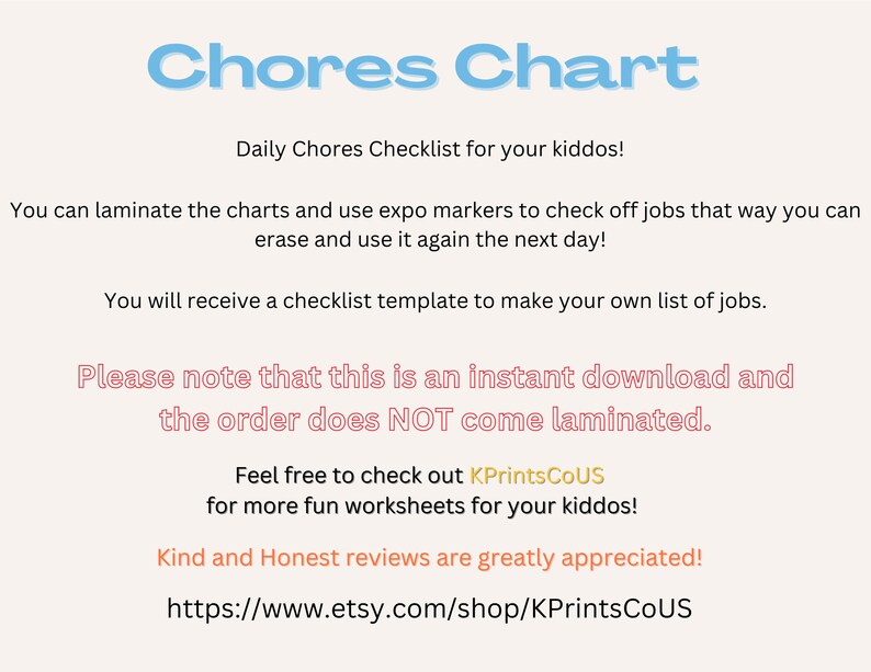 Chores Daily Checklist, Morning/evening, Jobs List, Pdf., Instant ...
