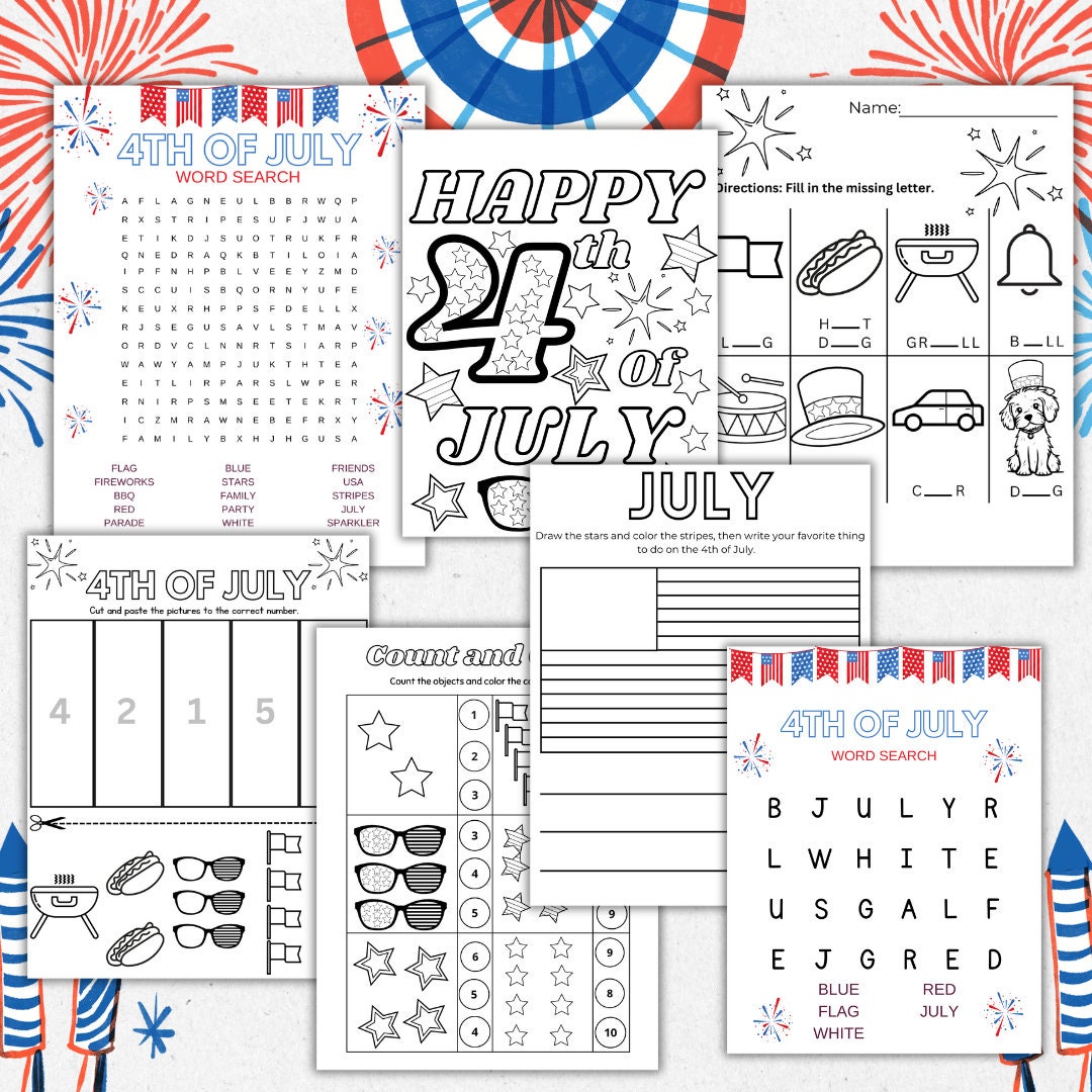 10 FUN 4TH OF JULY Worksheets, Coloring Pages, Writing Pages, Counting ...