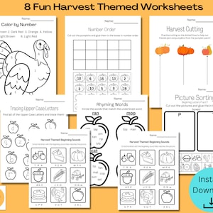8 Fun Harvest Themed Worksheets Digital Instant Download - Etsy