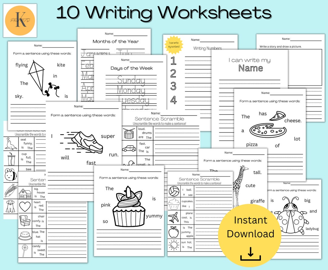 Writing, Sentences, Tracing, Sentence Building, Worksheets - Etsy